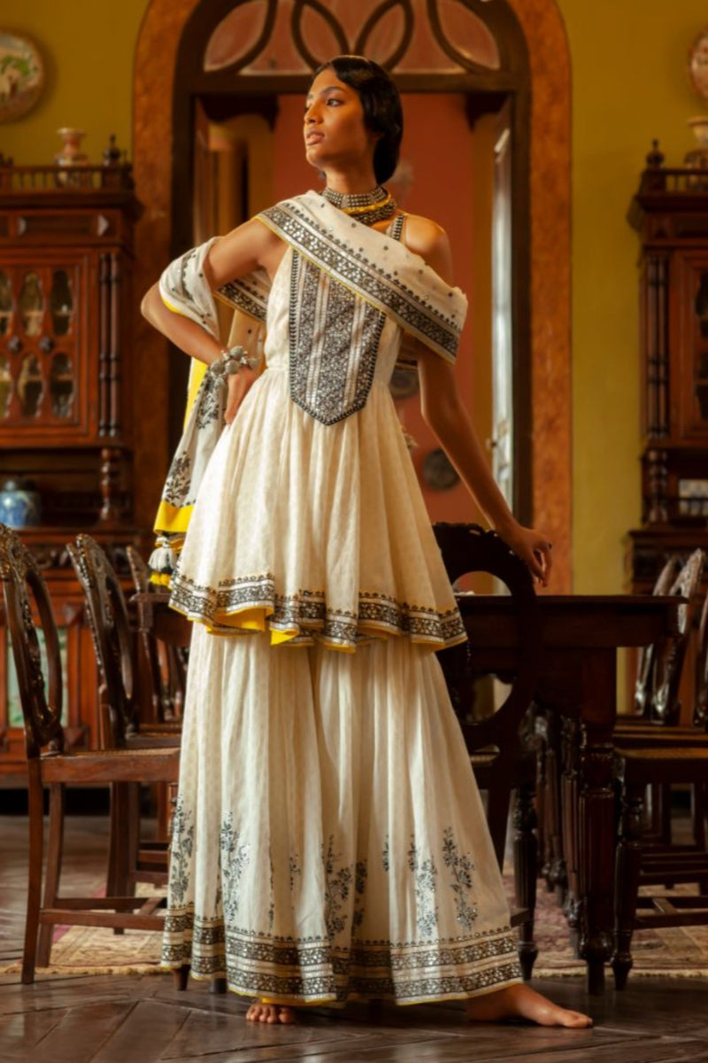 Short backless peplum sharara set – Sukriti and Aakriti